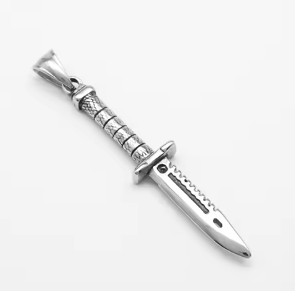 Stainless Steel Silver Plated Dagger Knife Military Pendant 24 Inch Box ...