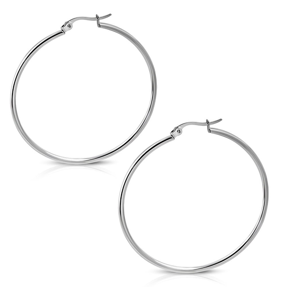 Stainless Steel Silver-Tone Classic Round Hoop Earrings, 2" - Walmart.com
