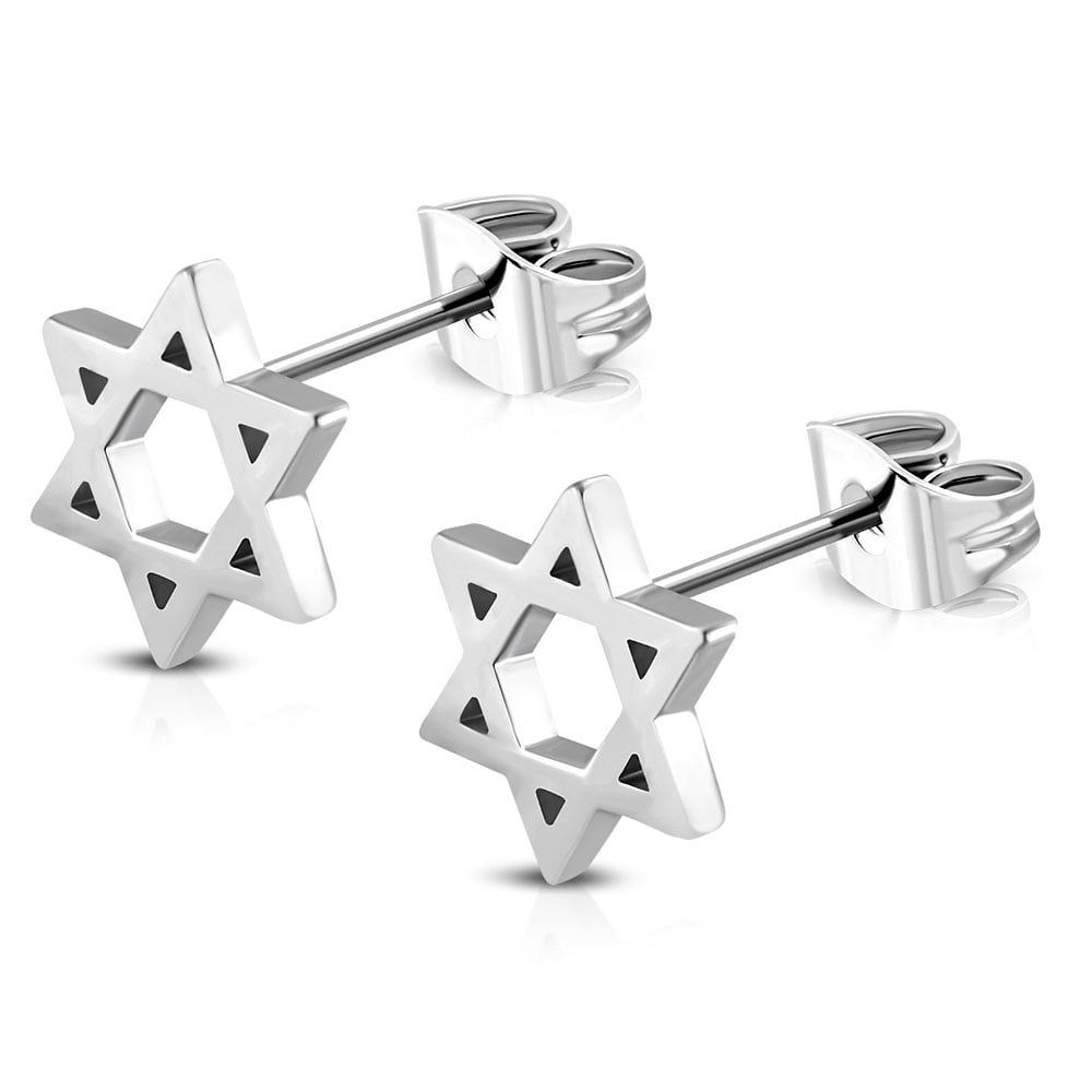 Stainless Steel Silver-Tone Jewish Star of David Stud Earrings, 0.35 ...