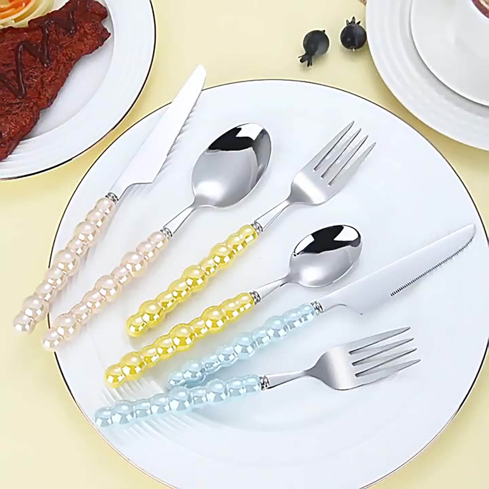 Stainless Steel Silverware Set | 4-Piece Modern Flatware | Salad Spoon ...