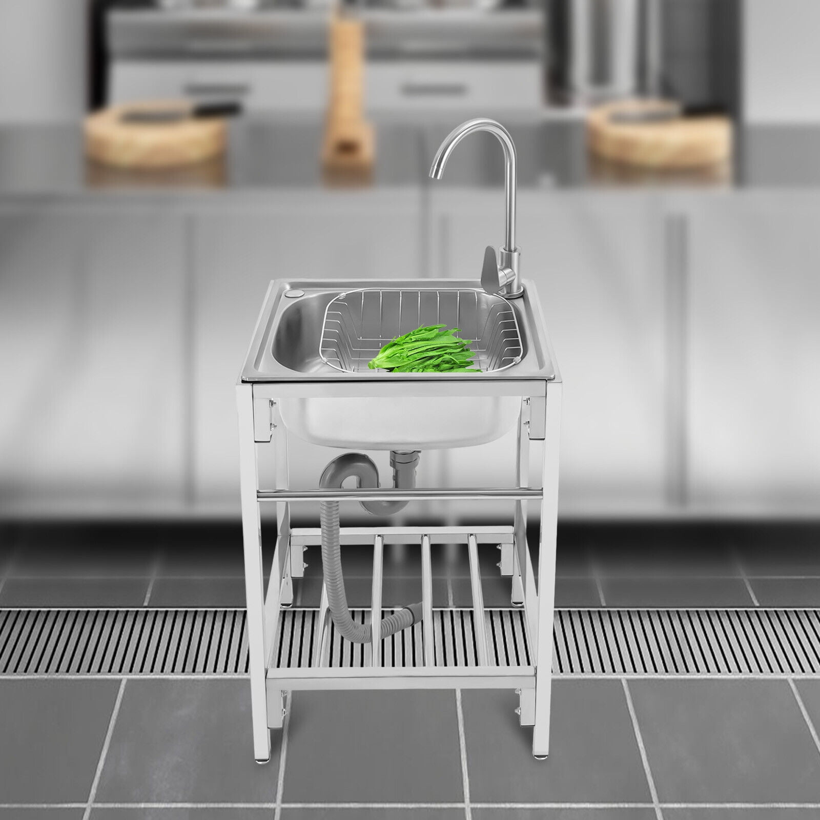 Stainless Steel Single Bowl Kitchen Sink Simple Laundry Basin w/ Faucet ...