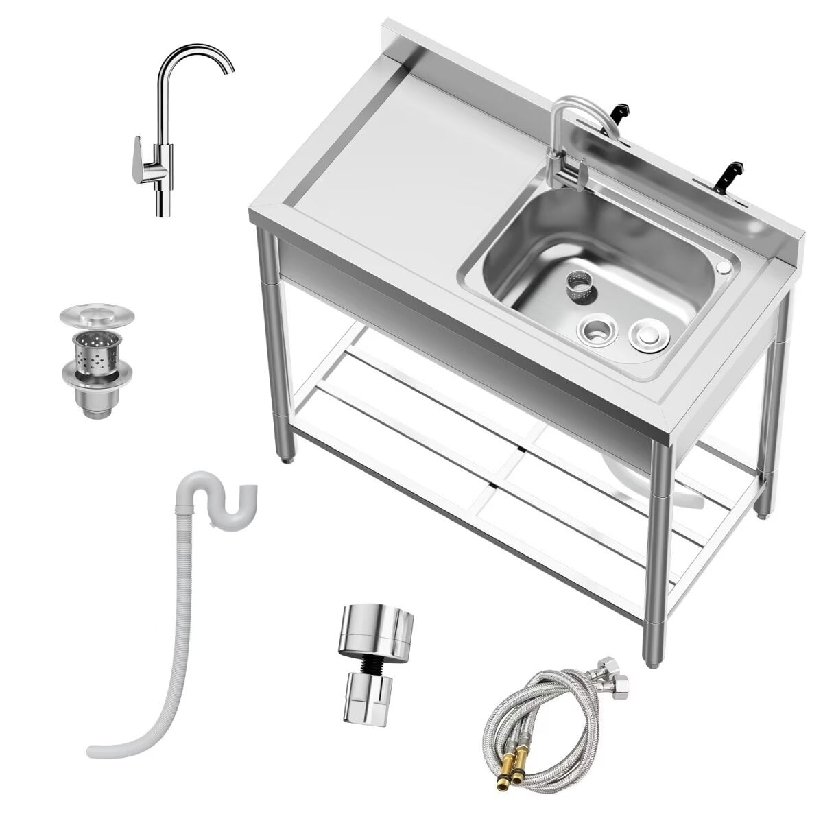 Stainless Steel Single Bowl Utility Sink Set, 39" Commercial Kitchen ...