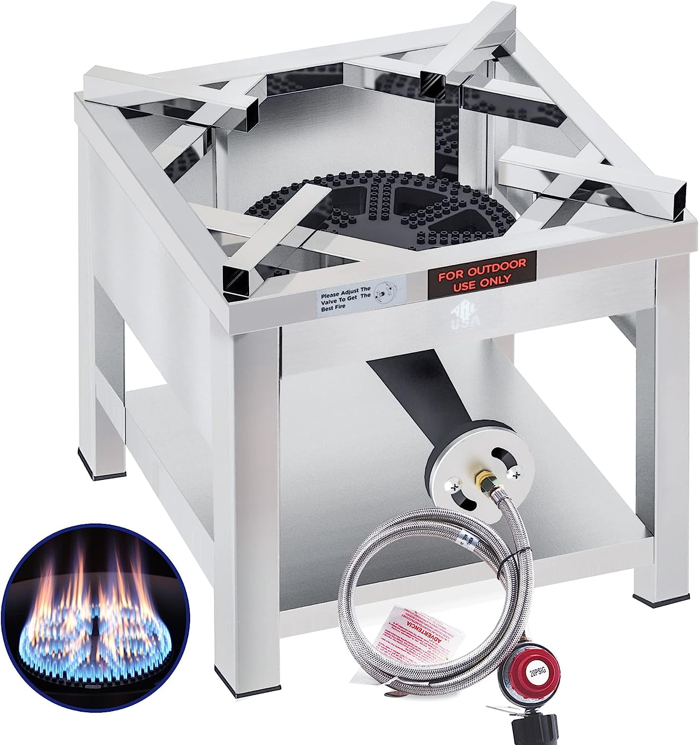 Stainless Steel Single Burner Propane Stove, 200,000BTU High-Pressure Extra Large Heavy Duty ...