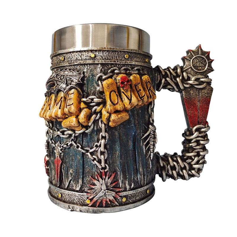 Stainless Steel Single Handle Horn Skull Viking Mug Beer Stein Tankard ...