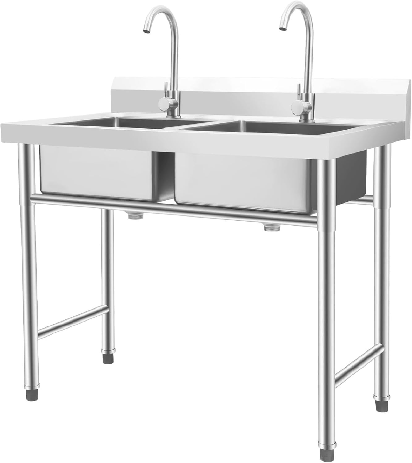 Stainless Steel Sink 2 Compartment Free Standing Utility Sink, Double ...