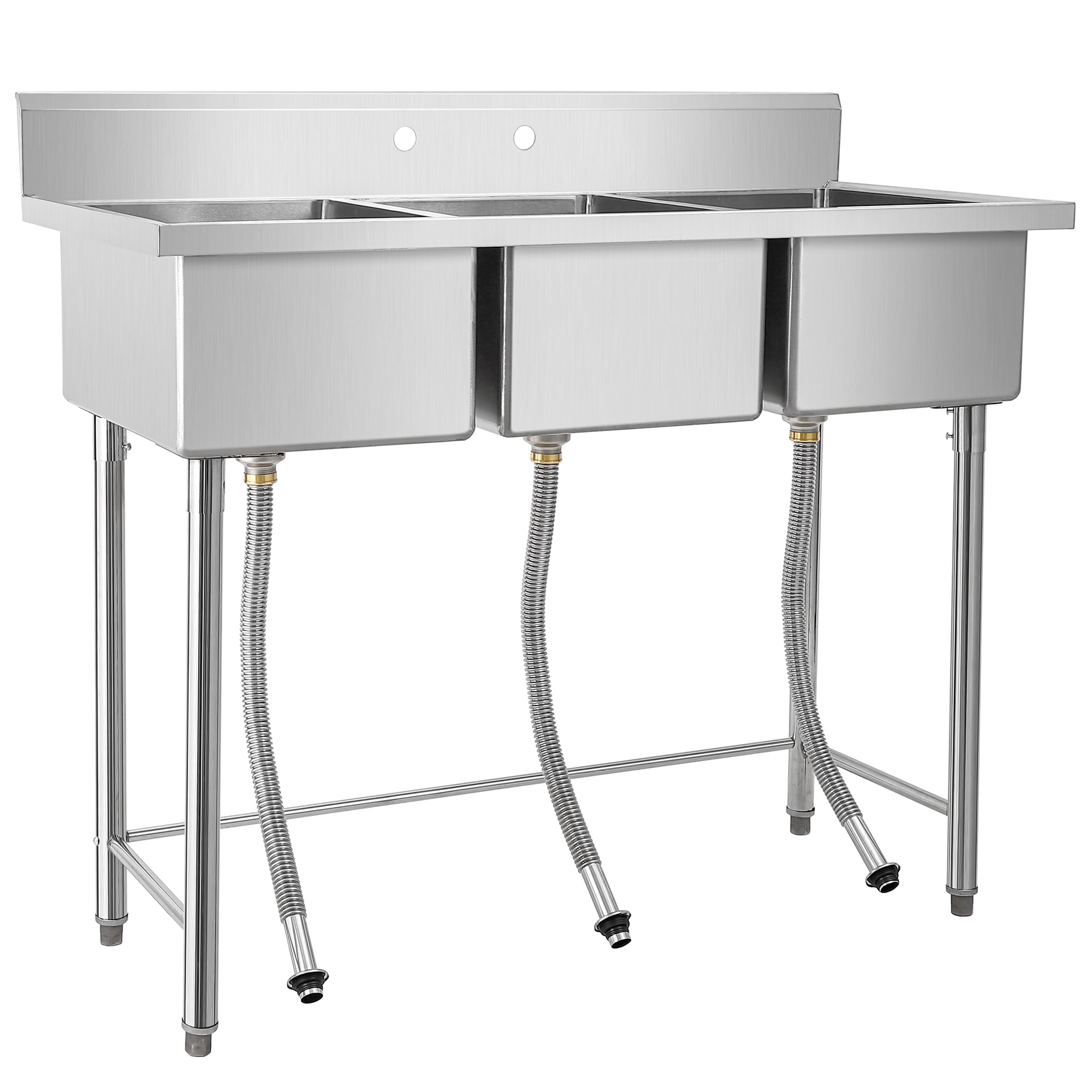 Stainless Steel Sink, 57x26x44inch, Three Bowl Compartment, Hot & Cold ...