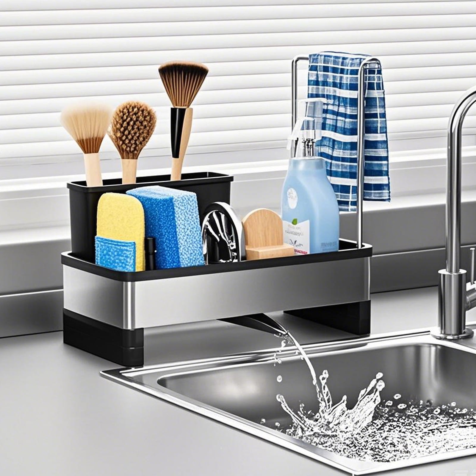 Fuvdreamer Stainless Steel Sink Caddy, Auto Drain Tray, 9.8x4.9x9 in ...