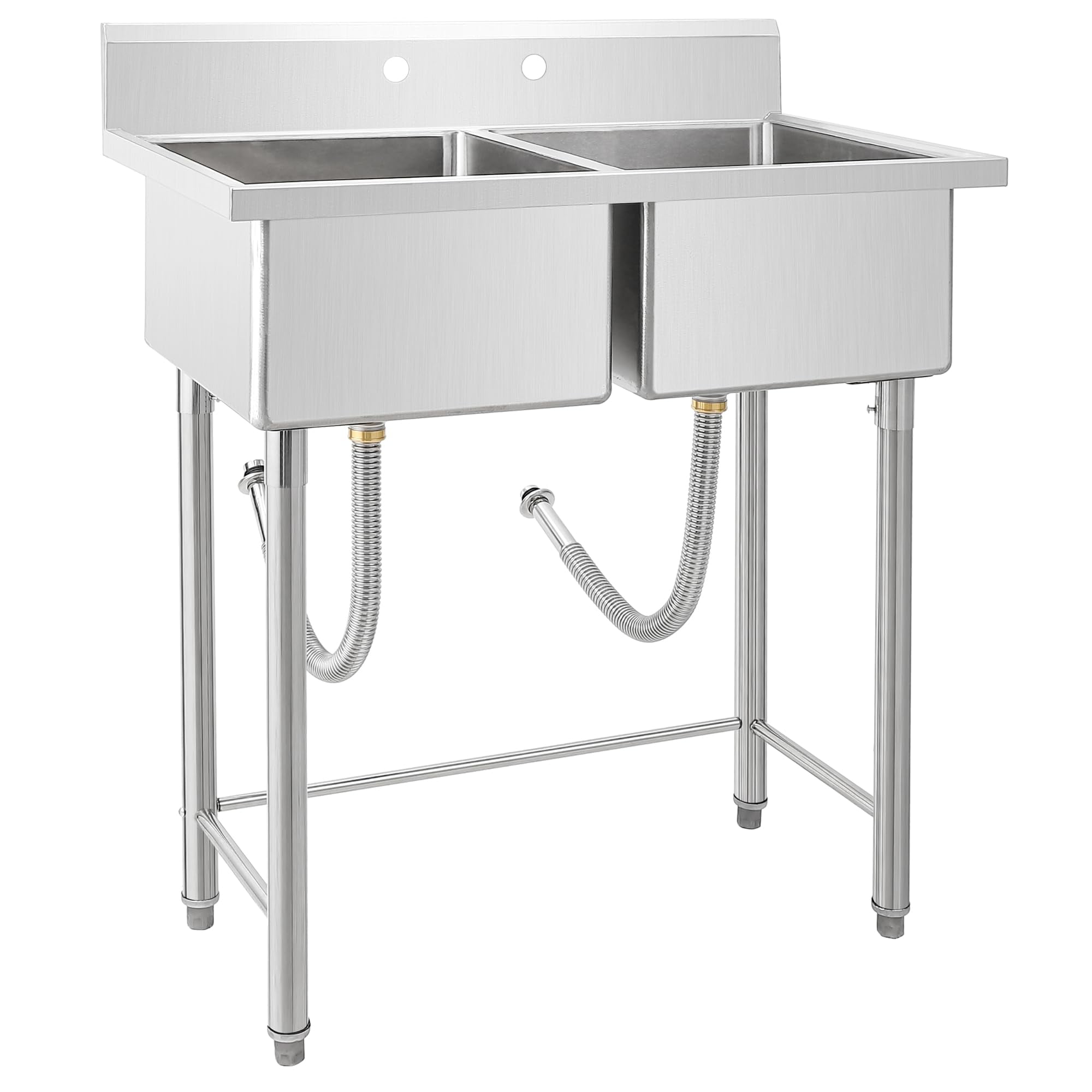 Stainless Steel Sink, Freestanding Double Bowl Laundry Sink with Hot ...