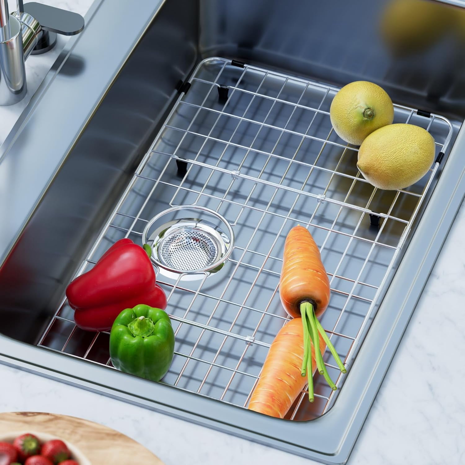Stainless Steel Sink Grid 28-3/4" x 15-3/4" with Rear Drain, Bottom ...