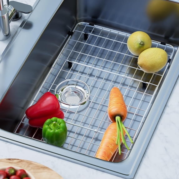 Stainless Steel Sink Grid 28-3/4" x 15-3/4" with Rear Drain, Bottom ...