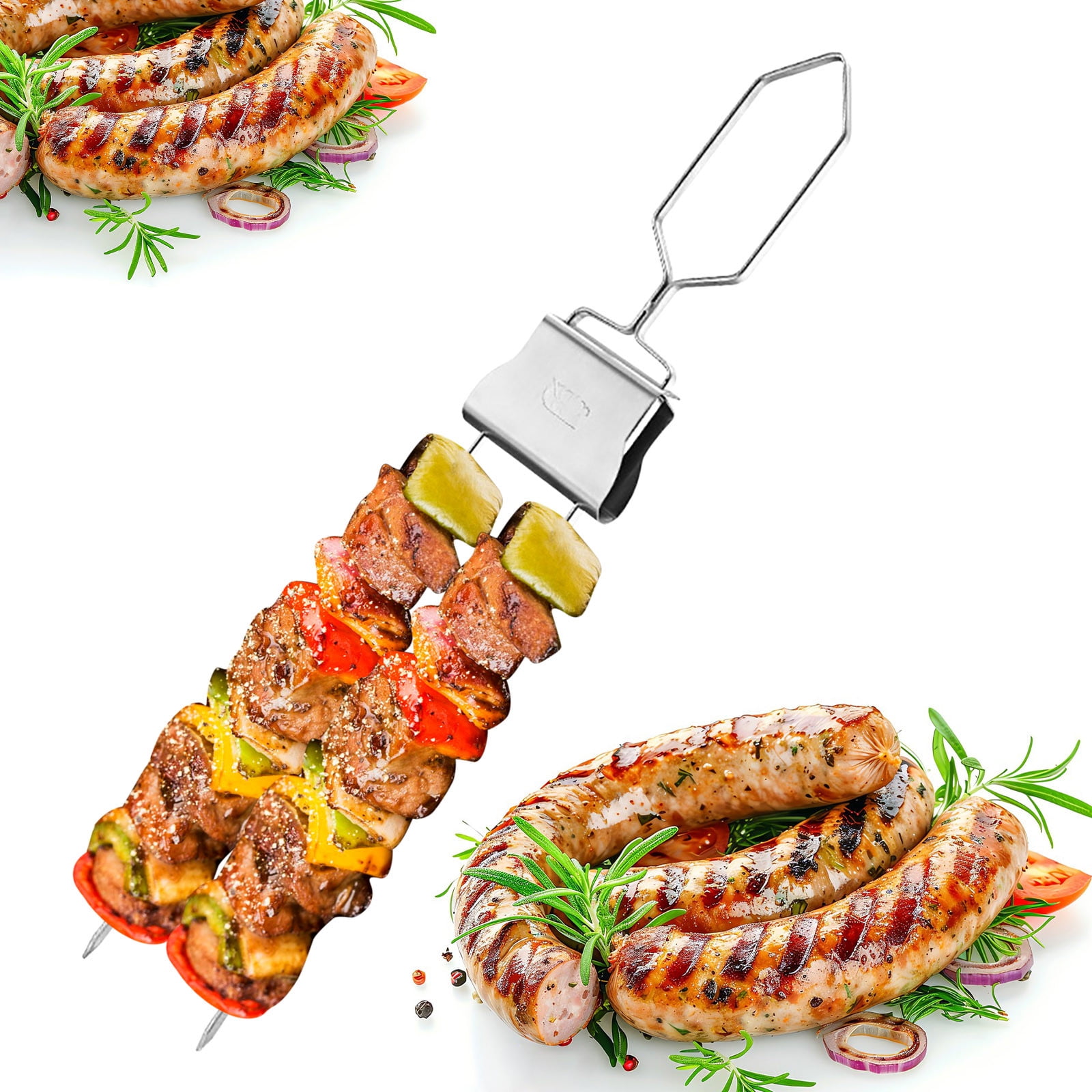 Stainless Steel Skewers For Barbecue With Easy Sliding Pusher For ...