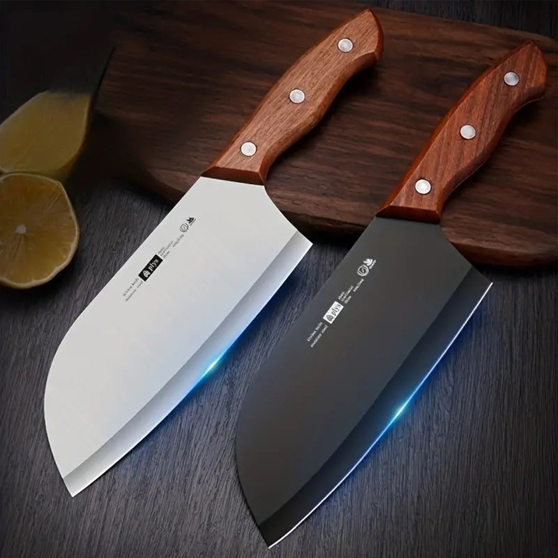 Stainless Steel Slicing Knife, Chef Knife, Wooden Handle Black Blade ...