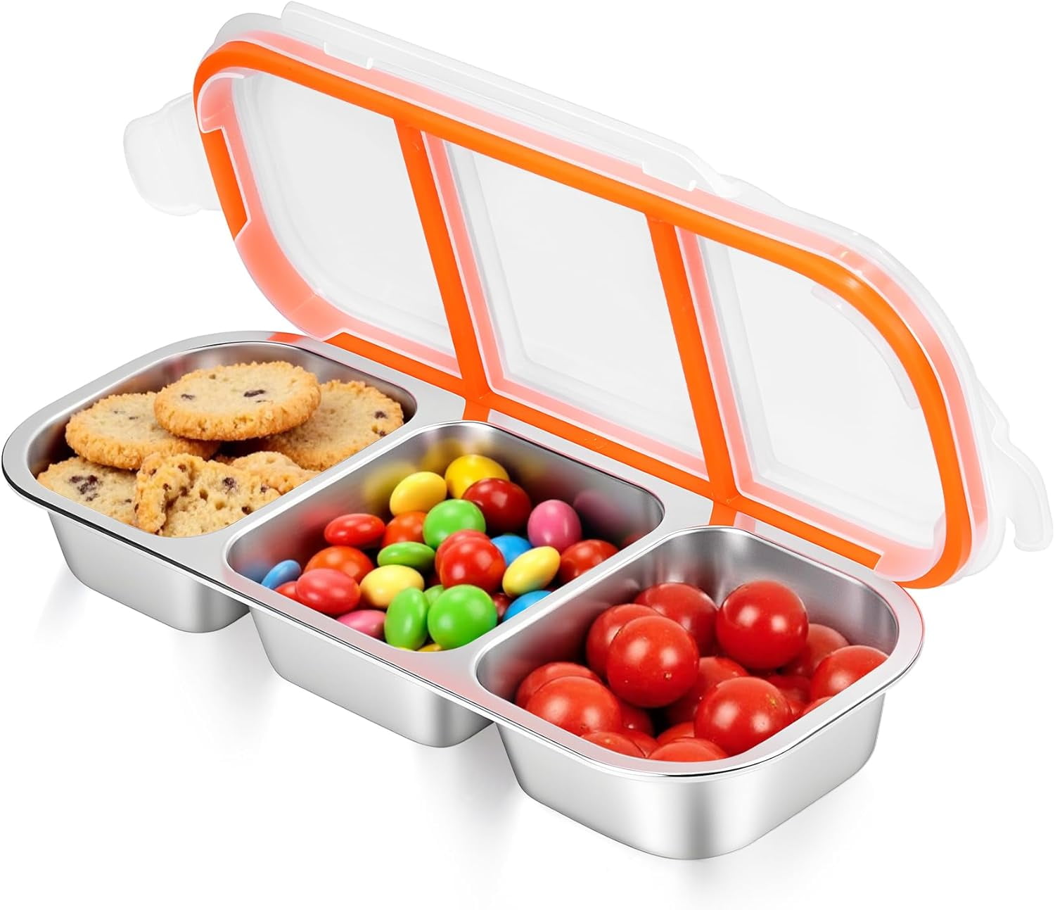Stainless Steel Snack Containers - Reusable 3 Compartment Condiment Box ...
