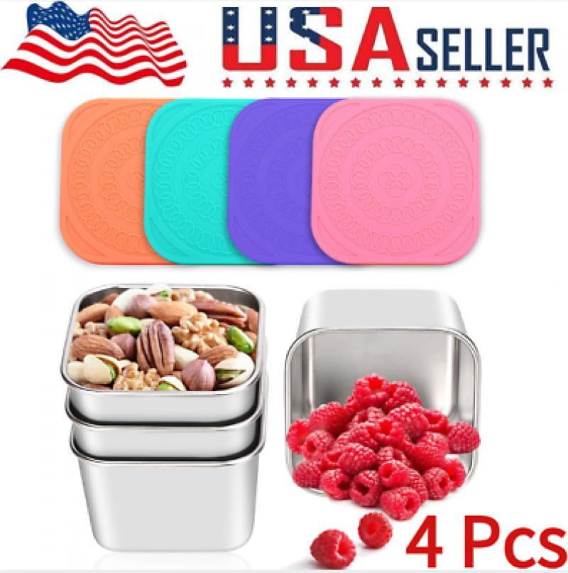 Stainless Steel Snack Containers for Kids 4Pack Snack Box, Metal Food ...