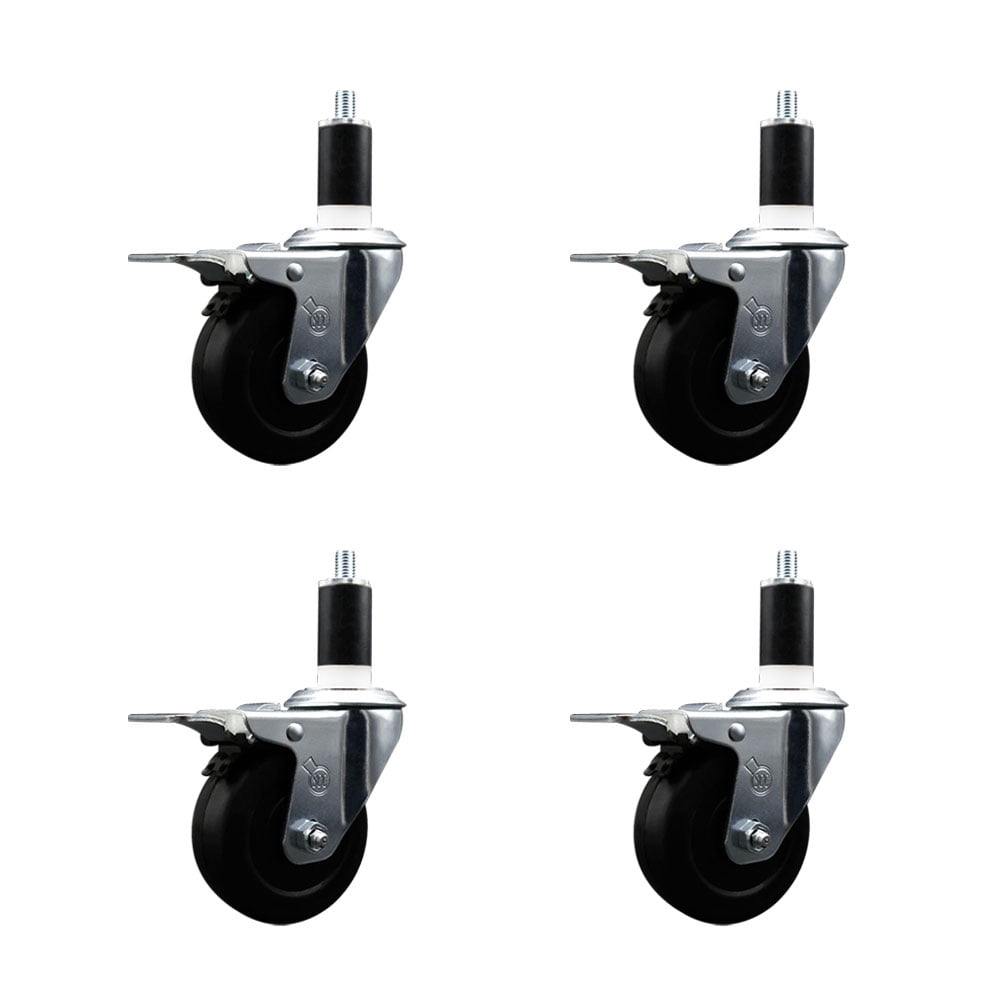 Stainless Steel Soft Rubber Swivel Expanding Stem Caster Set of 4 with ...