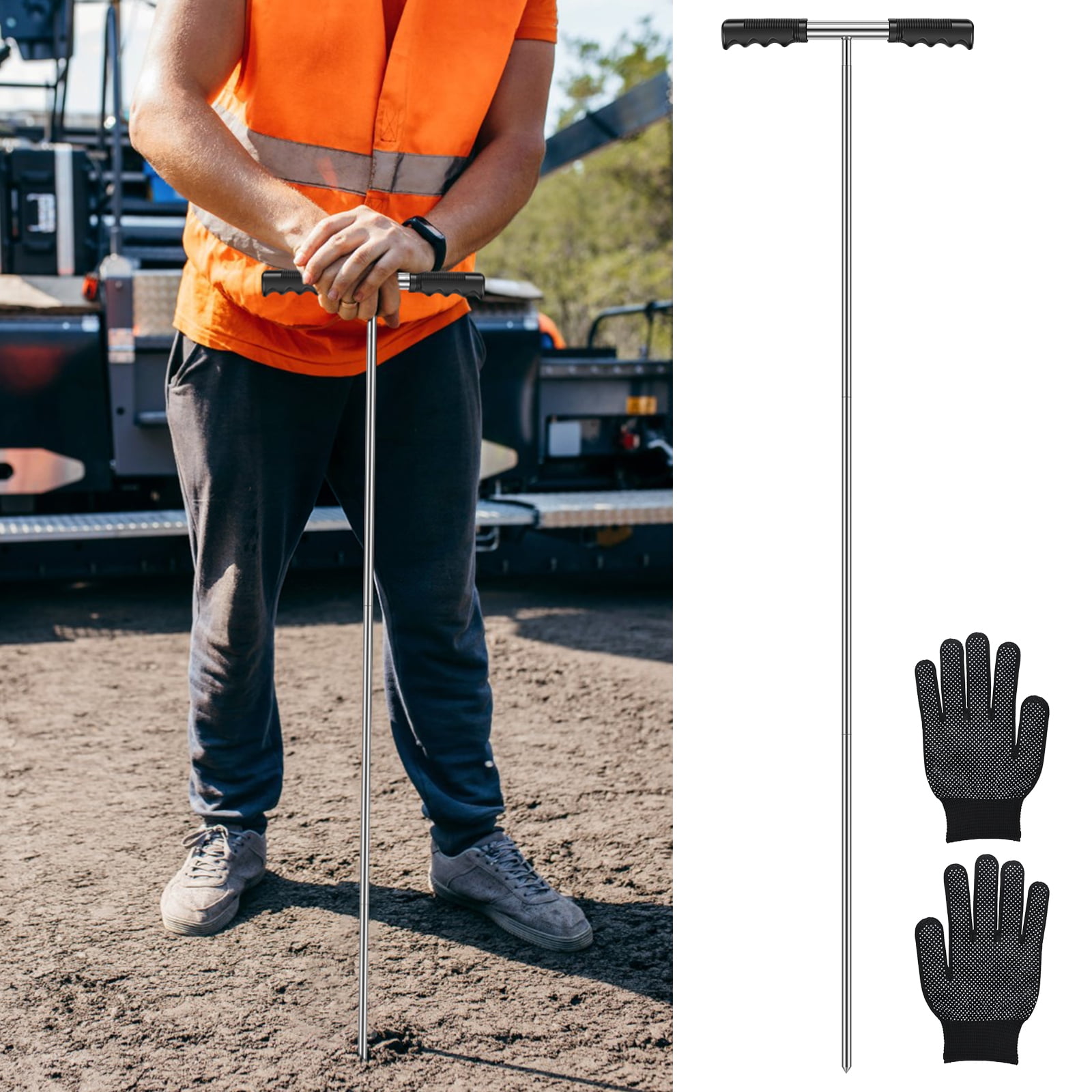 Stainless Steel Soil Probe Rod with T Handle Height Adjustable Ground ...