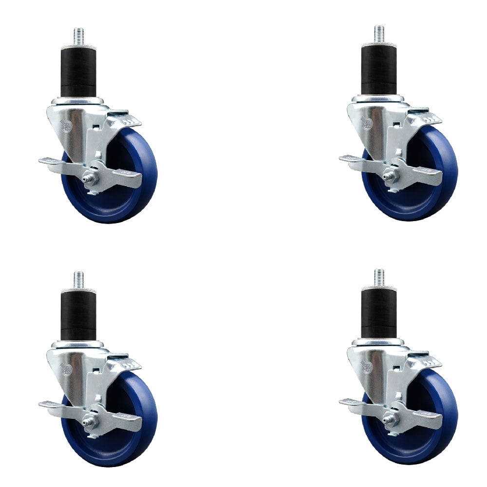Stainless Steel Solid Polyurethane Swivel Expanding Stem Caster Set of ...