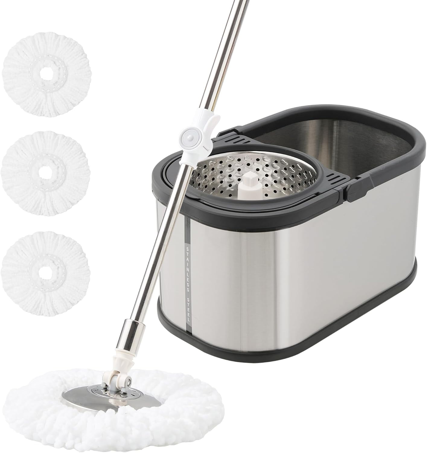 Stainless Steel Spin Mop and Bucket with Wringer Set, 360° Spinning ...
