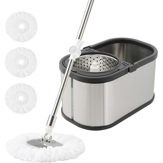 Stainless Steel Spin Mop and Bucket with Wringer Set, 360° Spinning Mop ...