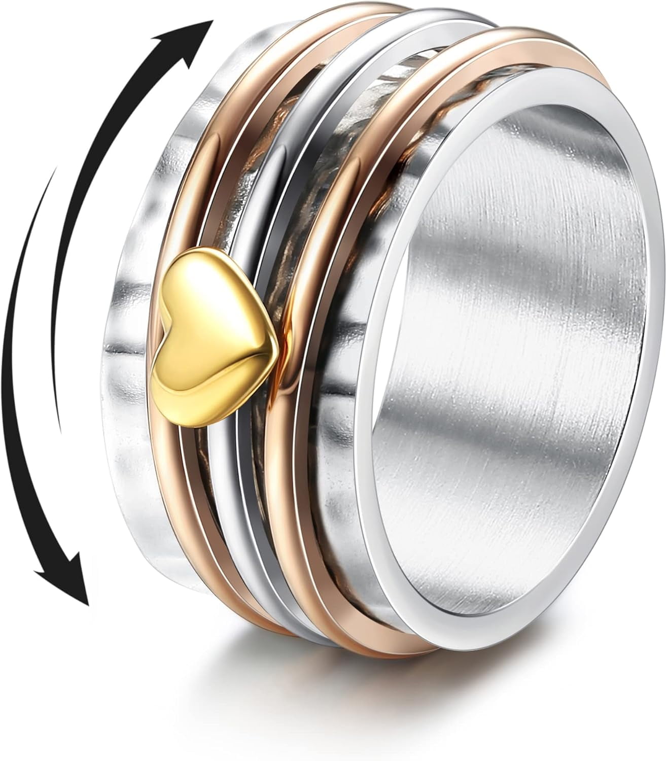 Stainless Steel Spinner Rings Heart Fidget Band Rings Moon Star Flower ...