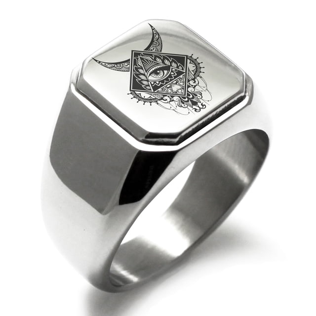 Stainless Steel Spiritual All Seeing Eye Engraved Square Flat Top Biker ...