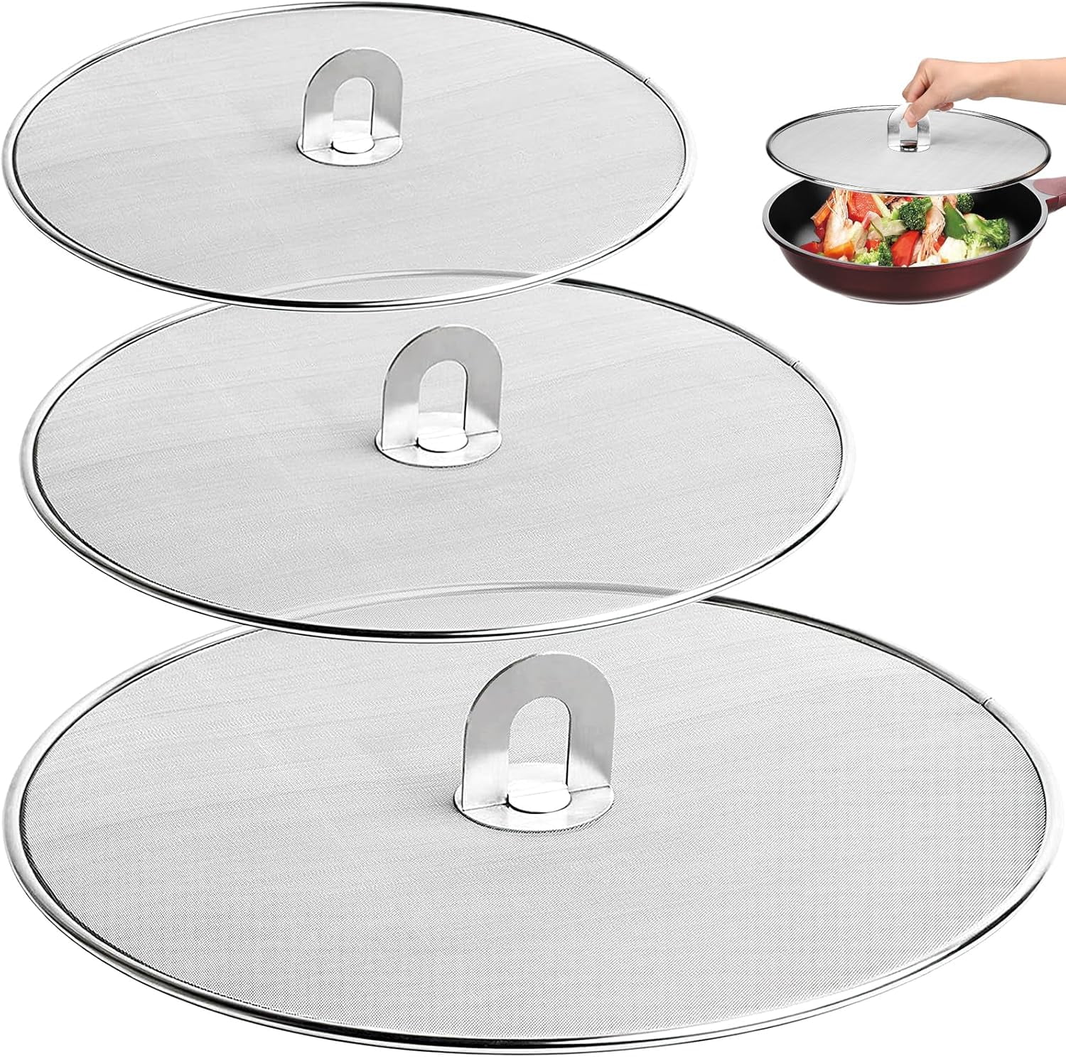 Stainless Steel Splatter Screen Set of 3 - Mesh Oil Splash Guard with ...