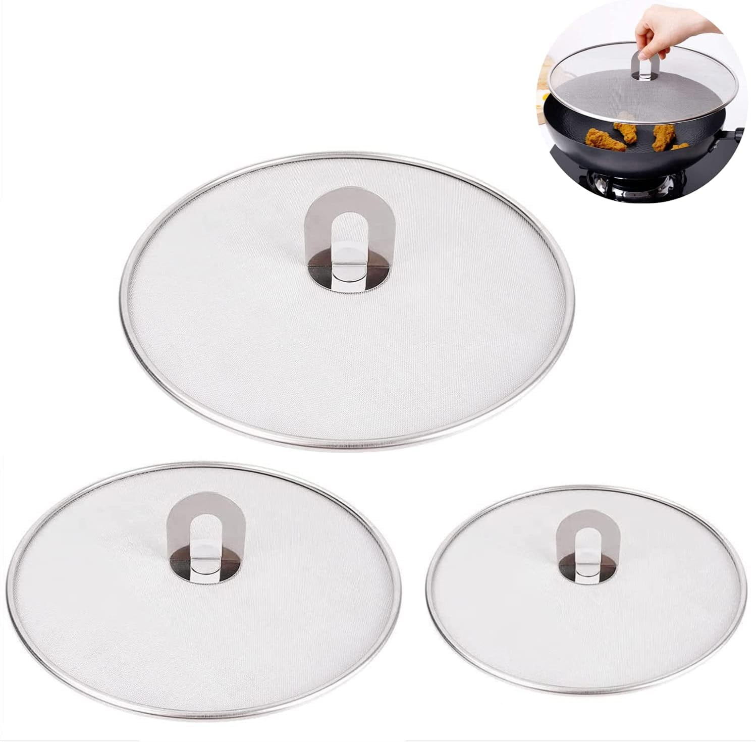 Stainless Steel Splatter Screen Set, Grease Guard with Fold Flat Knob ...