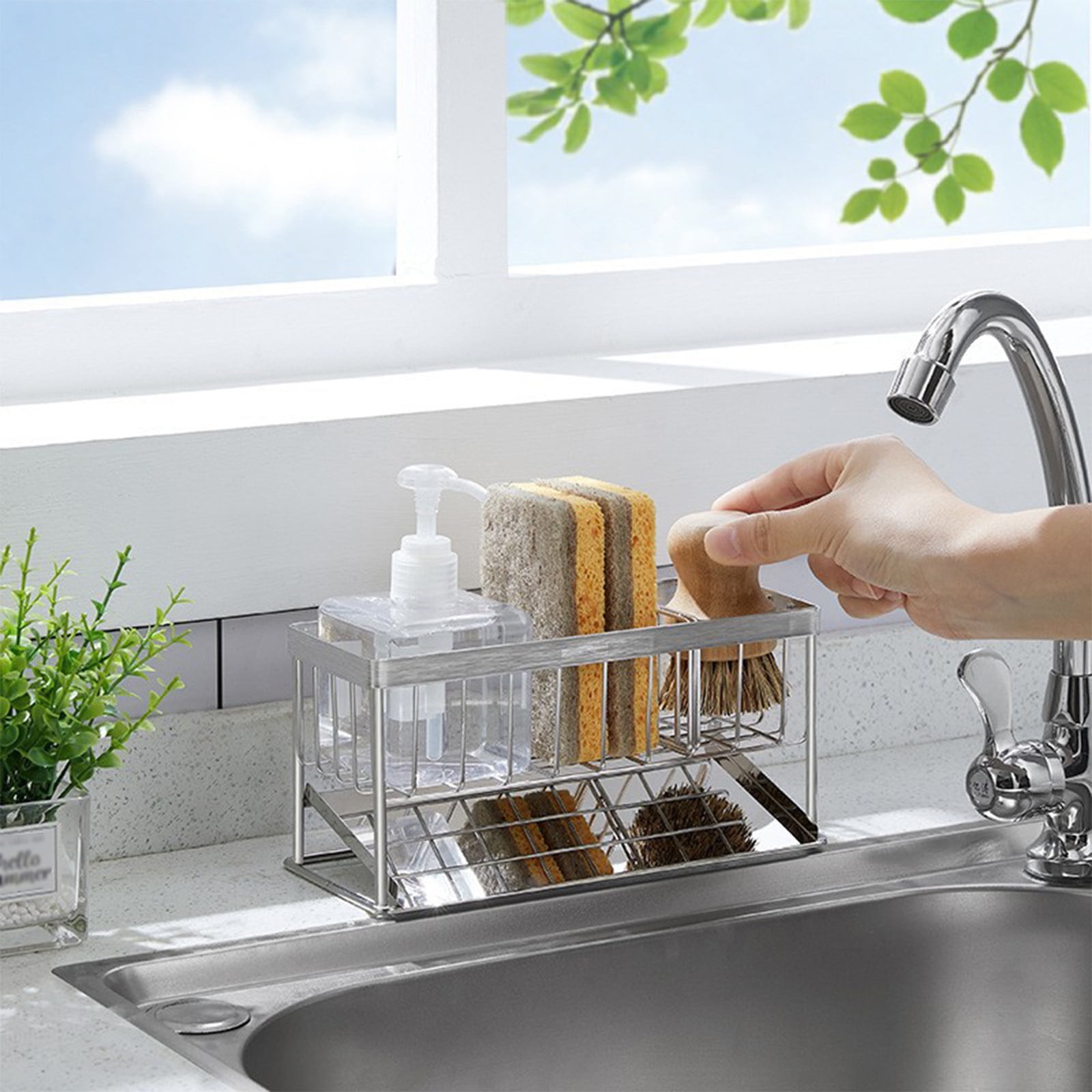 Stainless Steel Sponge Rack Kitchen Sink Organizer | Soap Dispenser ...
