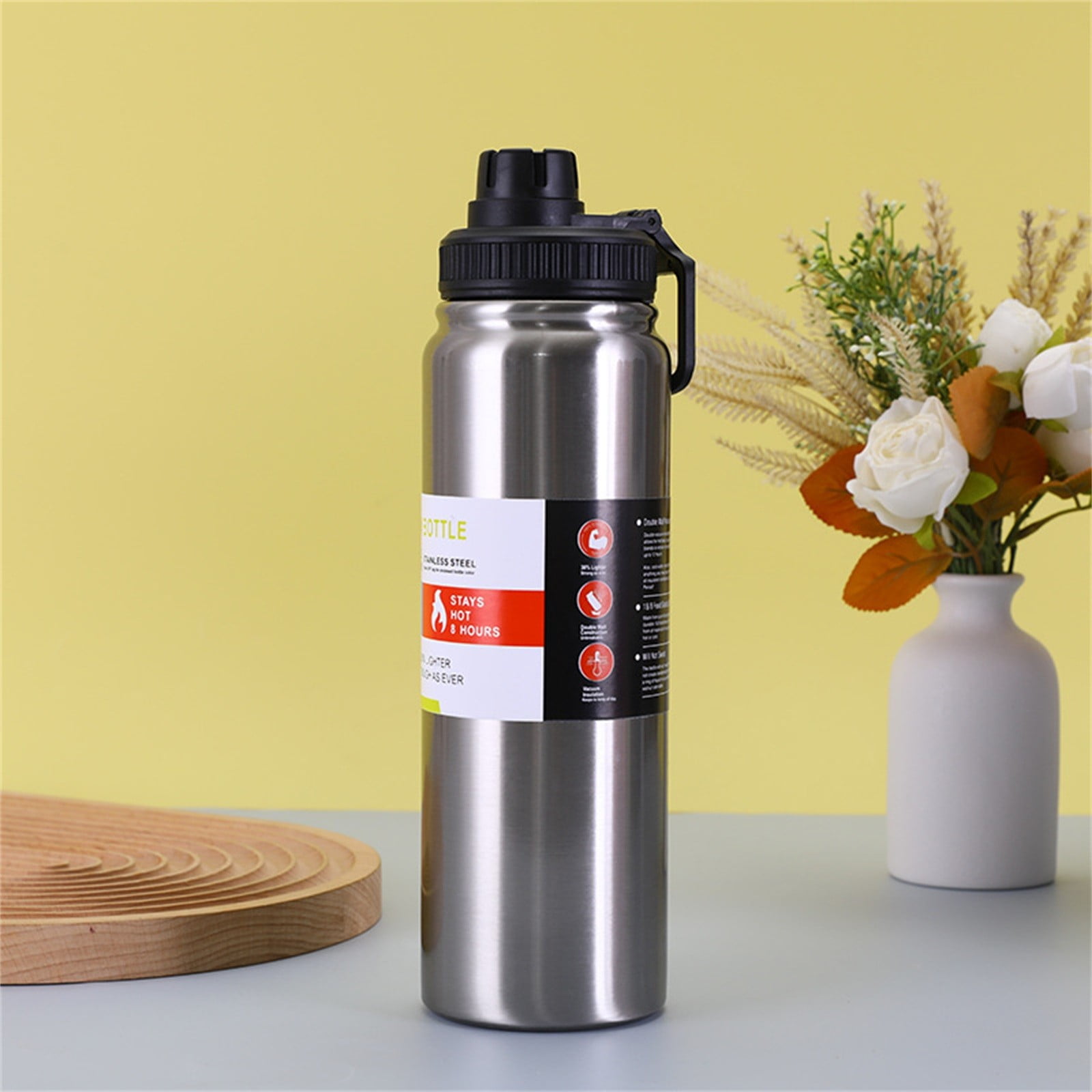Stainless Steel Sports Water Bottle, 800Ml Double Wall Vacuum Insulated ...