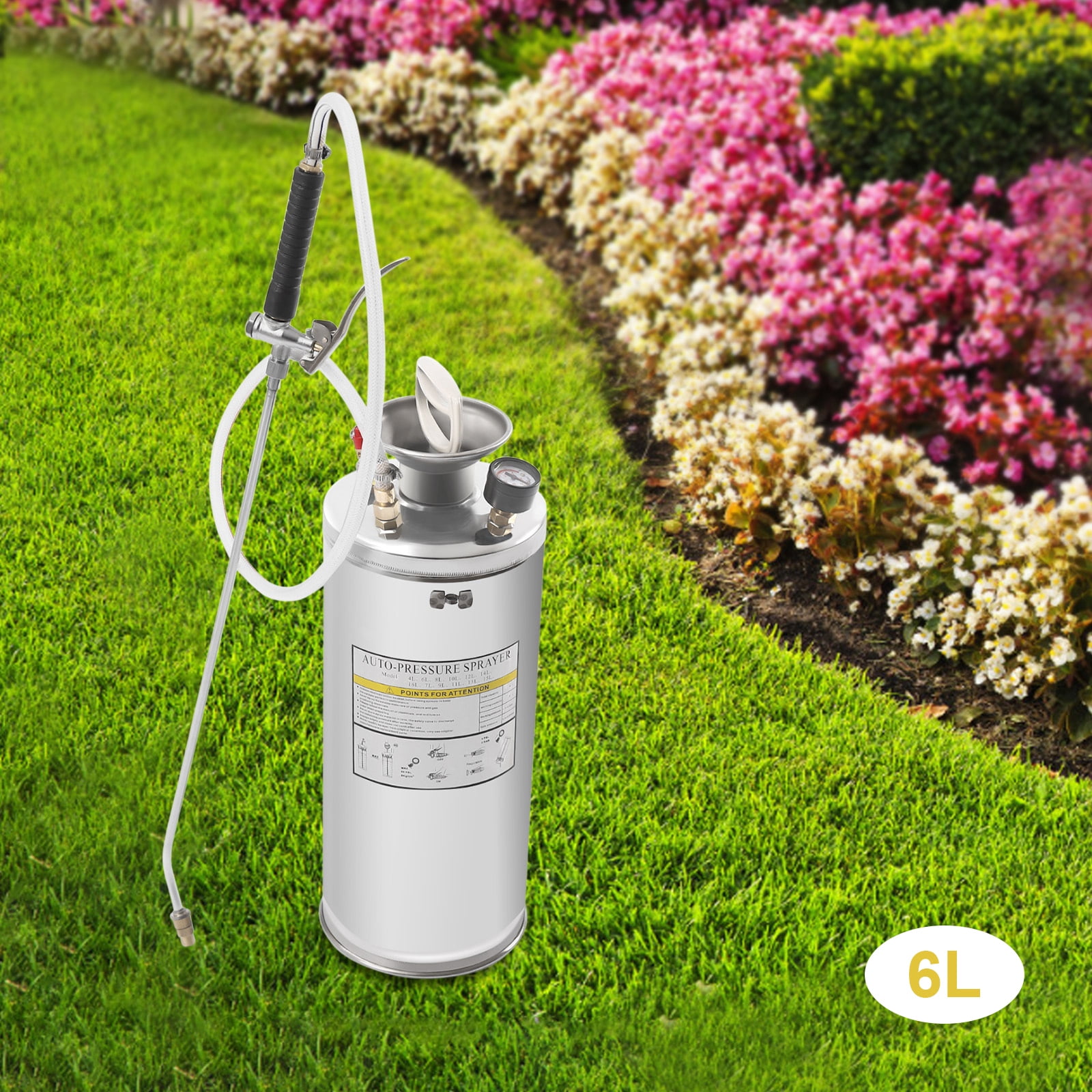 Stainless Steel Sprayer, 1.5Gal/6L Capacity with Pressure Gauge ...