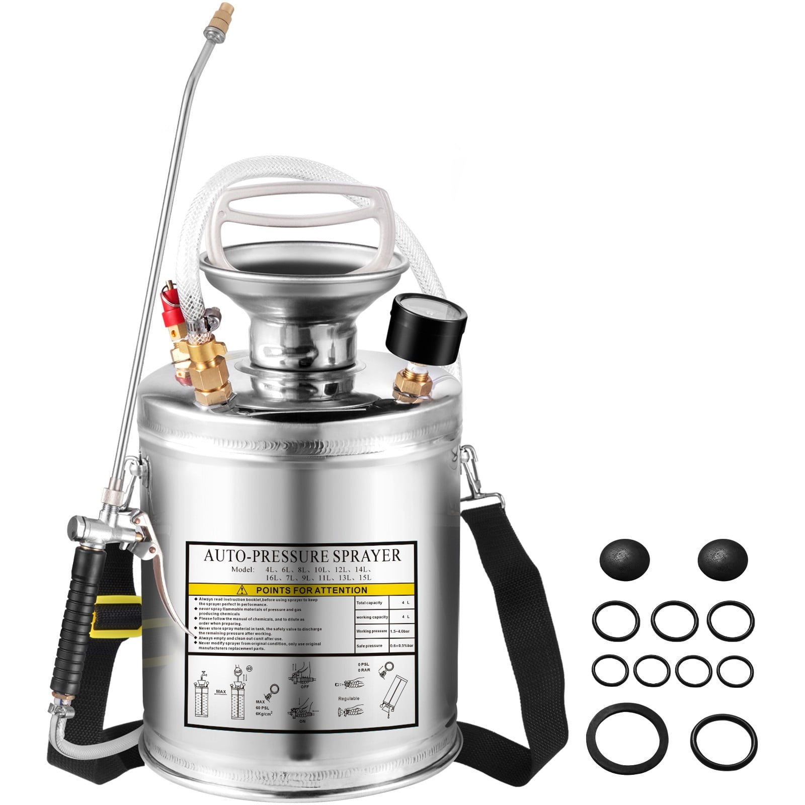 Stainless Steel Sprayer 1 Gallon Pump Sprayer w/ 3.3-inch Reinforced ...