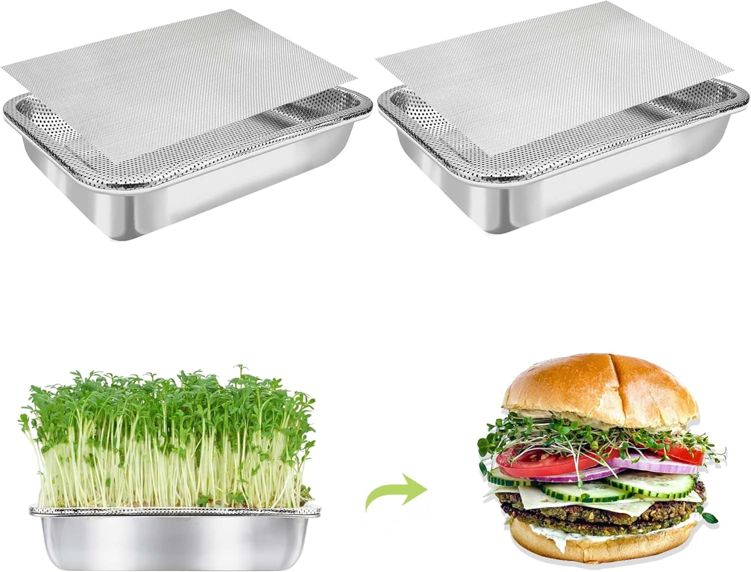 Stainless Steel Sprouts Growing Kit Trays 2-Tier 14 inch, Microgreens ...