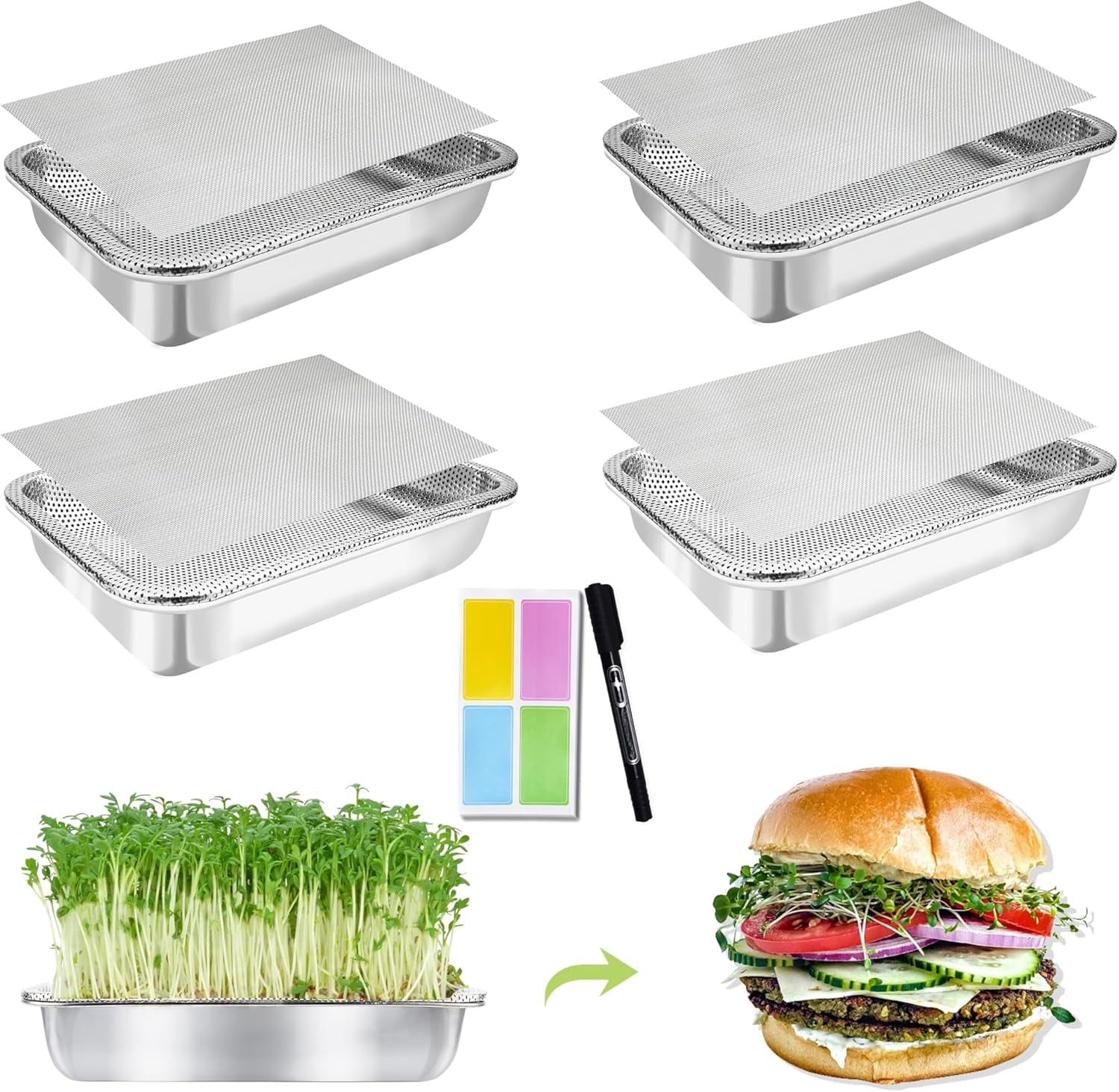 Stainless Steel Sprouts Growing Kit Trays 4-Tier 12.4 inch, Microgreens ...