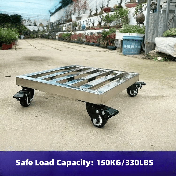 Stainless Steel Square Flower Pot Plant Rack, 4 Lockable Wheels 360 ...