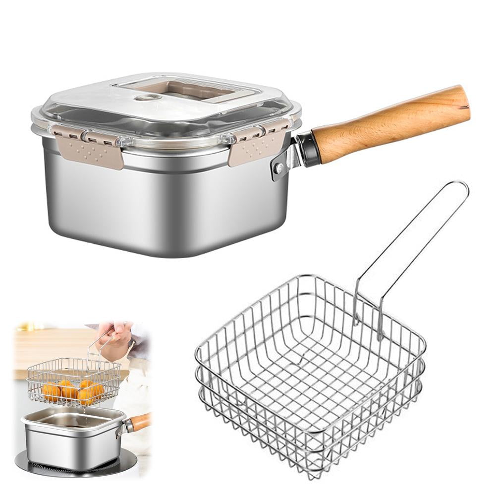Stainless Steel Square Pan with Frying Basket - Rust-Resistant, Even ...