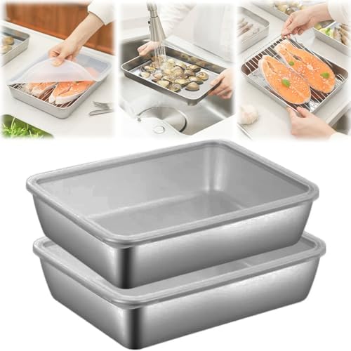 Stainless Steel Square Plate with Lid 10x7.8in, 2025 Upgrade Meal Food ...