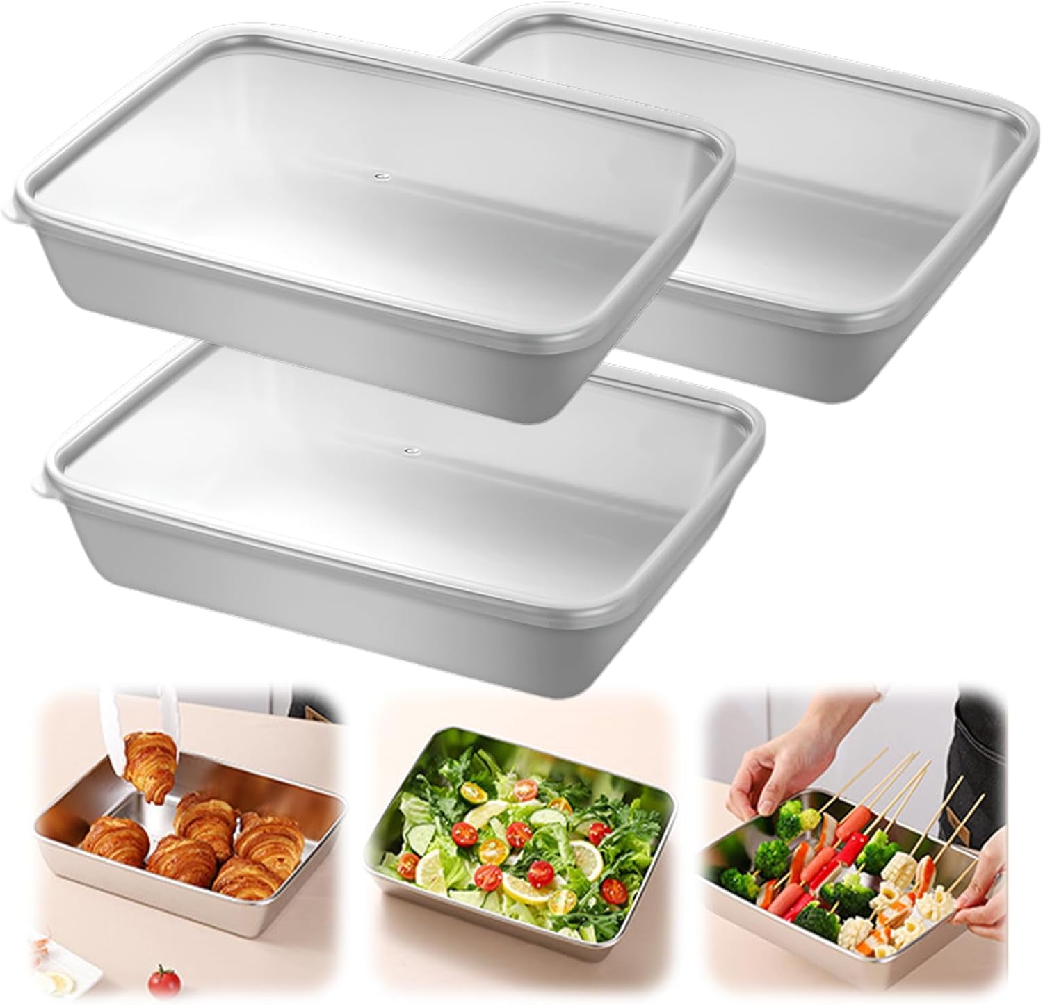 Stainless Steel Square Plate with Lid 10x7.8in, 2025 Upgrade Meal Food ...