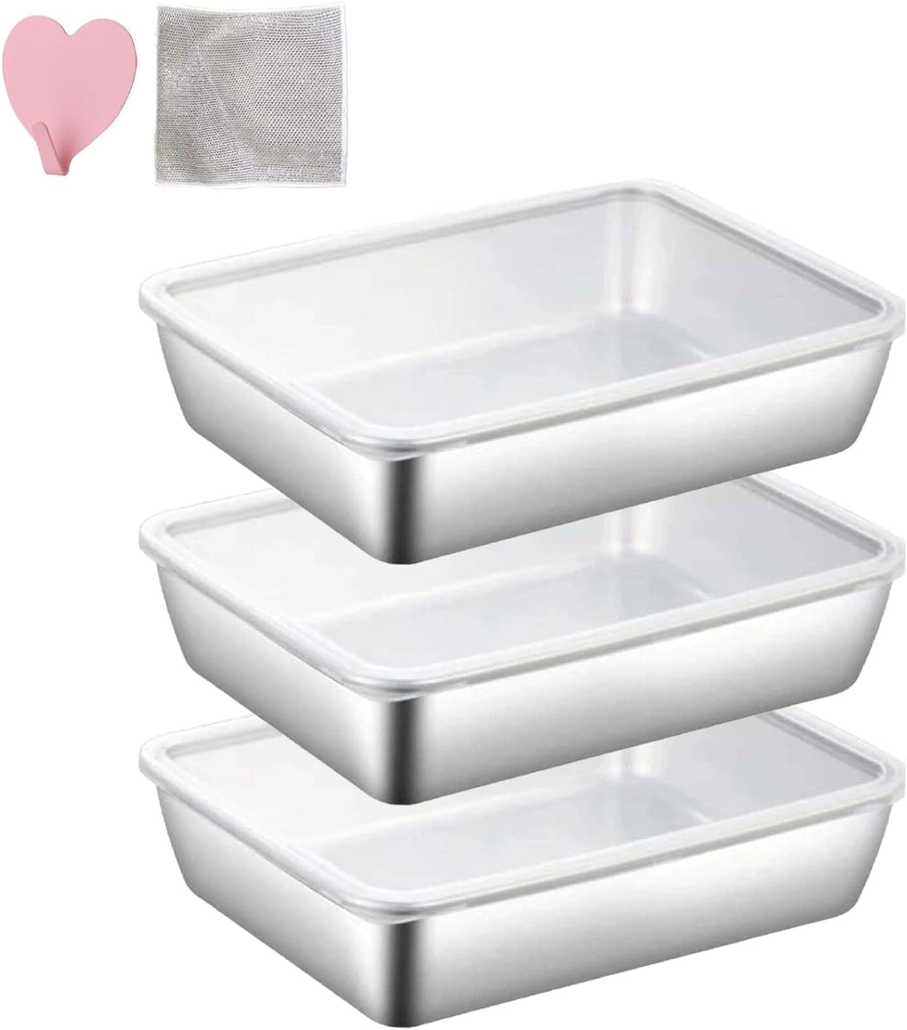 Stainless Steel Square Plate With Lid, Thickened Metal Dish Plate for ...