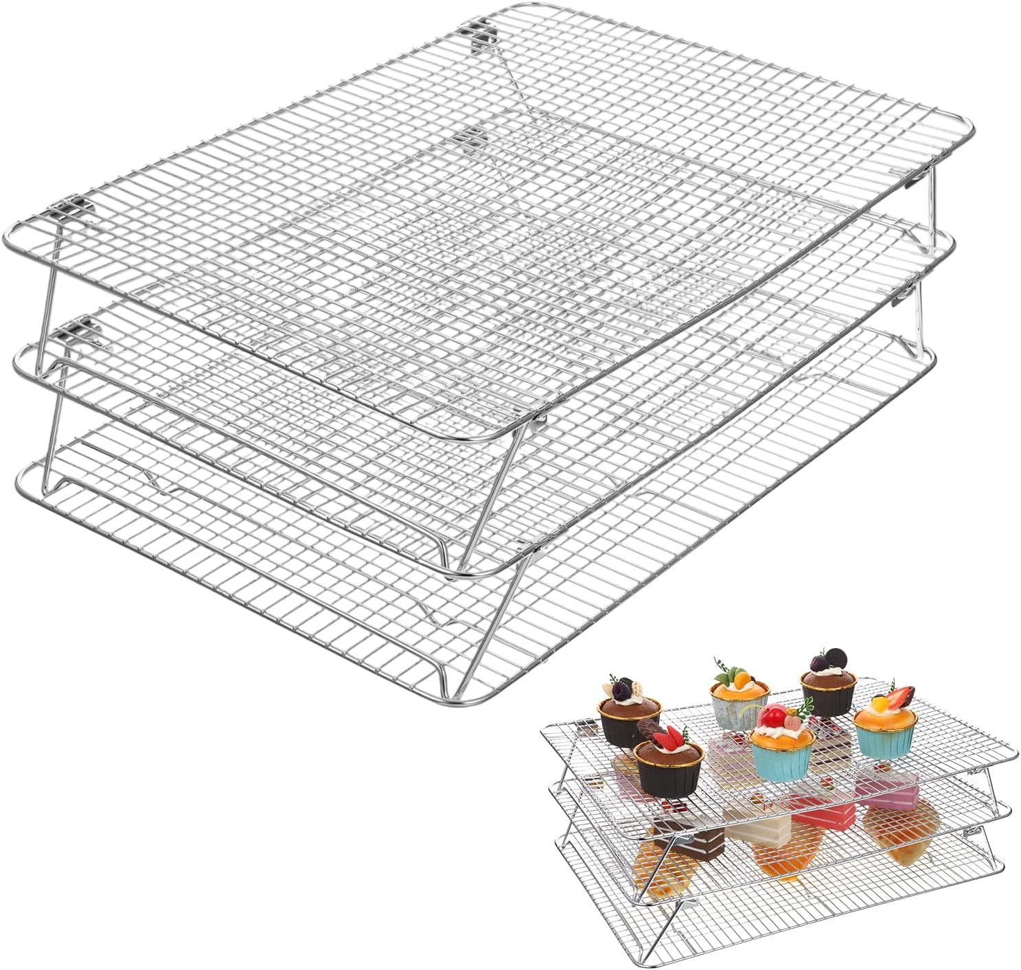 Stainless Steel Stackable Cooling Rack for Baking, 3-Tier Cooling Rack ...
