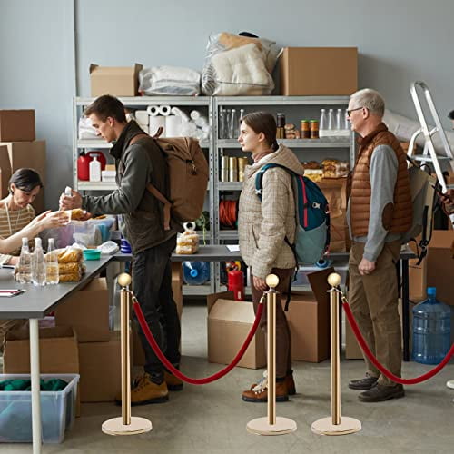 Stainless Steel Stanchion Post Queue w/5 ft Red Velvet Rope, Stanchion ...