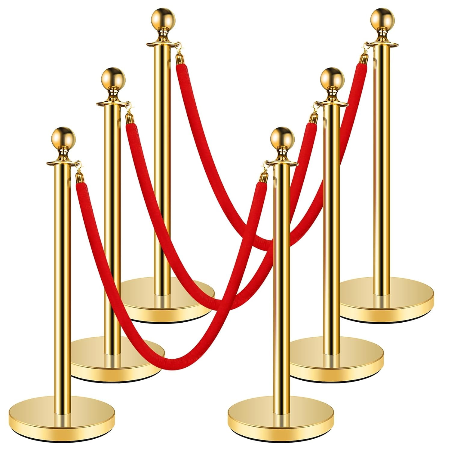 Stainless Steel Stanchion Post,Stanchions with Red Rope,Hollow Base and Velvet Ropes Safety ...