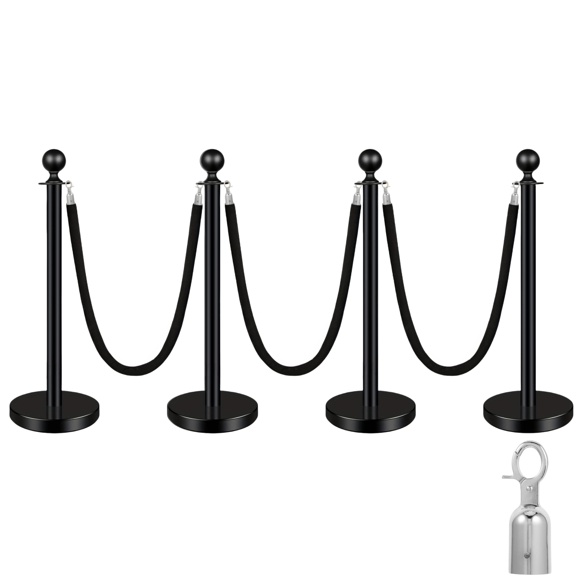 4 Pcs crowd control barriers Stanchions, 5ft Velvet Ropes, w/Fillable ...
