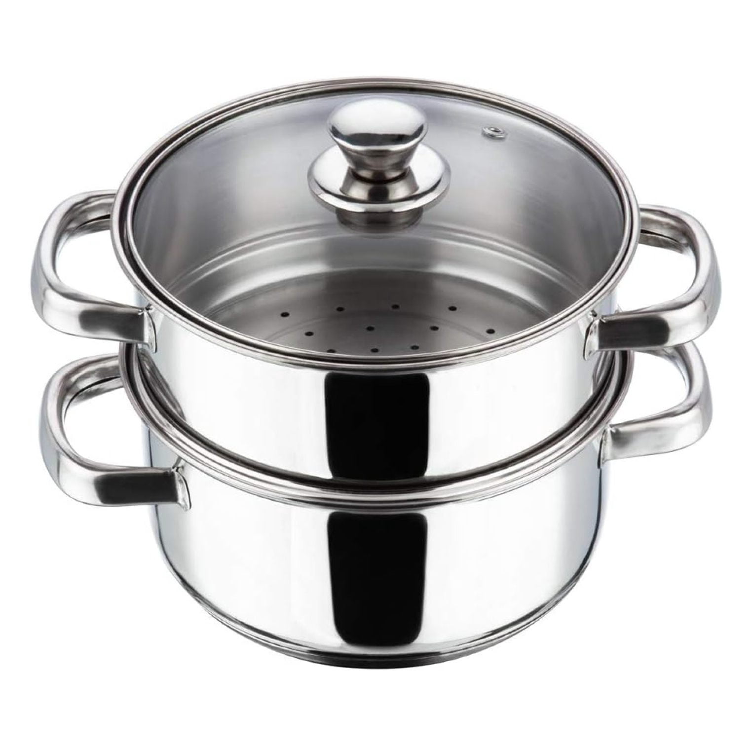Stainless Steel Steamer 2 Tier with Glass Lid 20 cm | 2.5 mm Thick Base ...