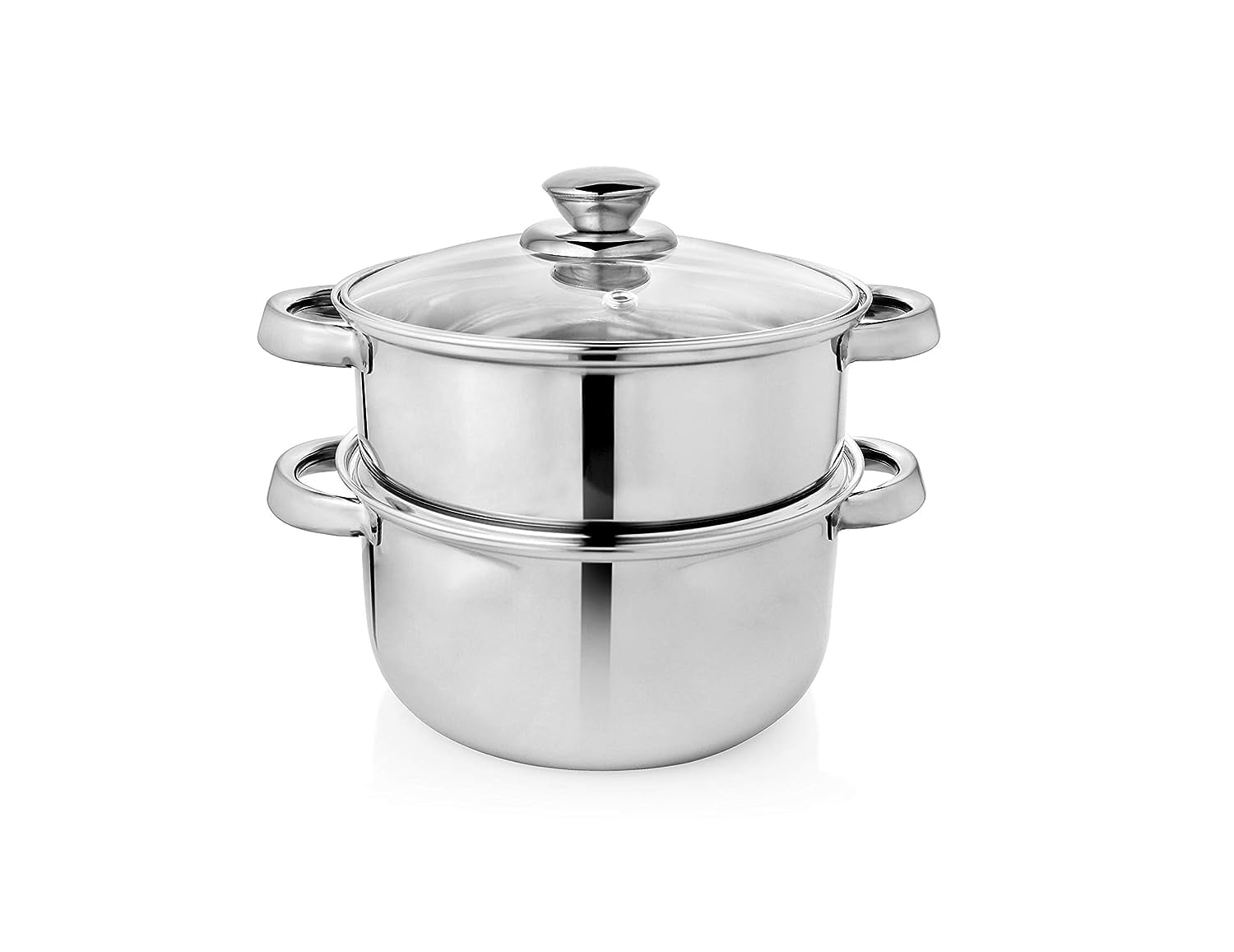 Stainless Steel Steamer With Glass Lid & Handles - Silver, 2 Liters ...