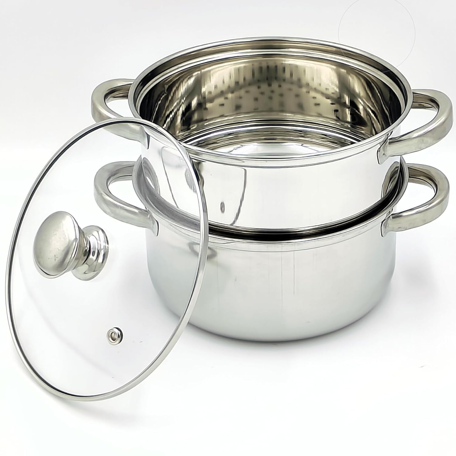 Stainless Steel Steamer With Glass Lid & Handles - Silver, 2 Liters ...