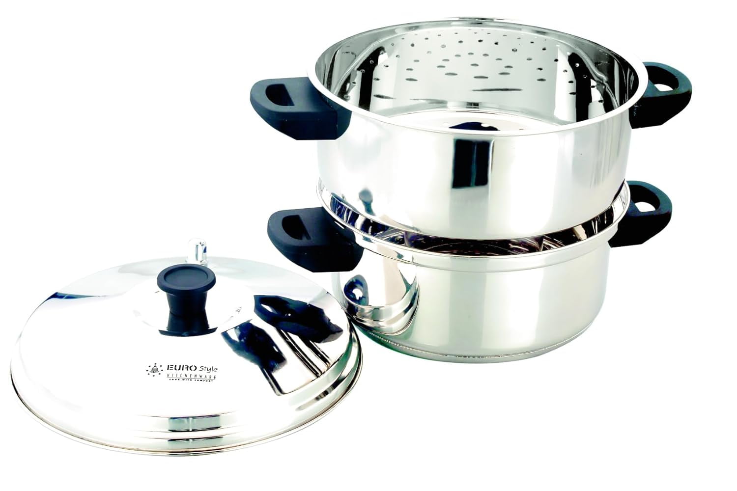 Stainless Steel Steamer With Glass Lid & Handles - Silver, 6 Liters ...