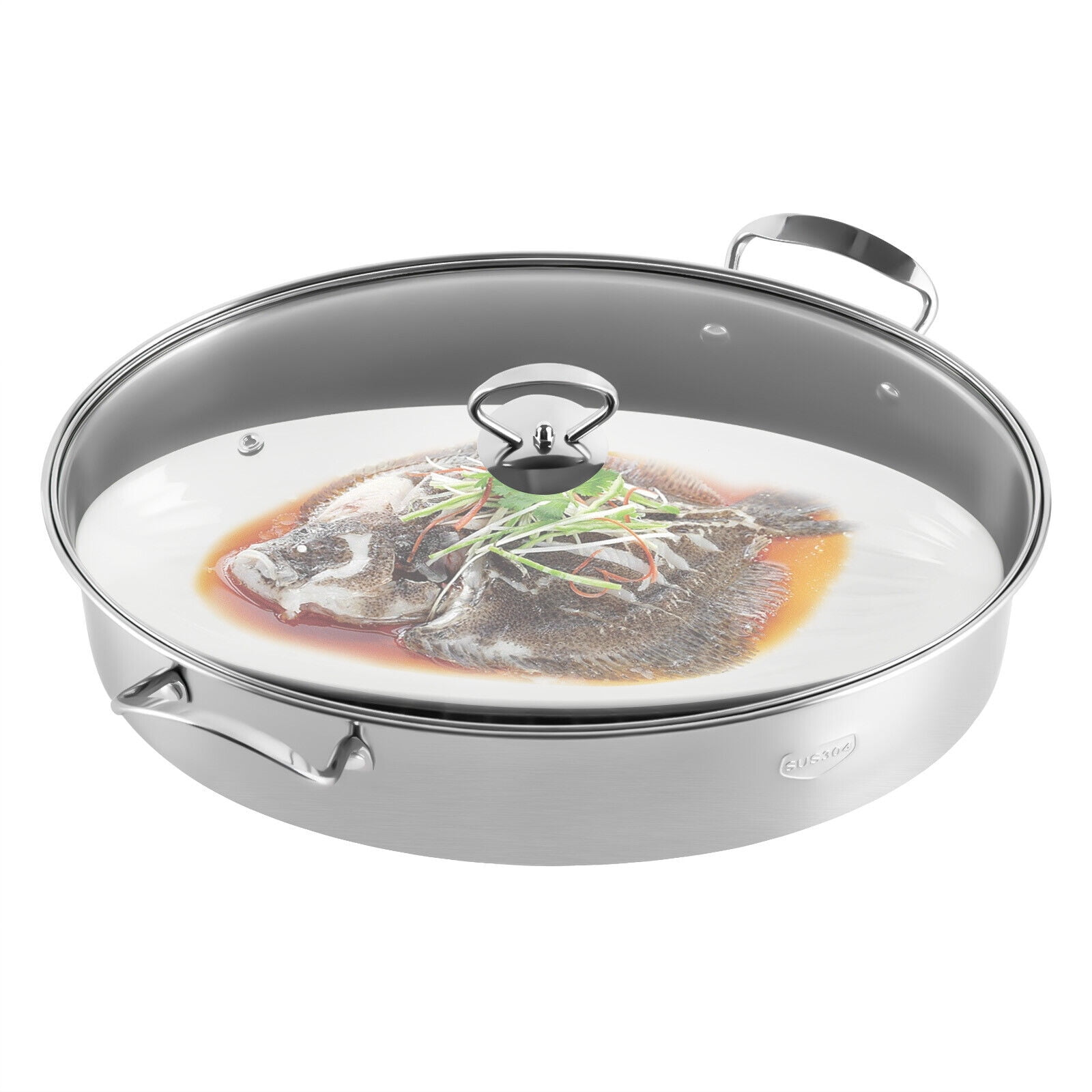 Stainless Steel Steamer Pot Cooker Pan Set Fish Soup Cookware Steam Lid ...