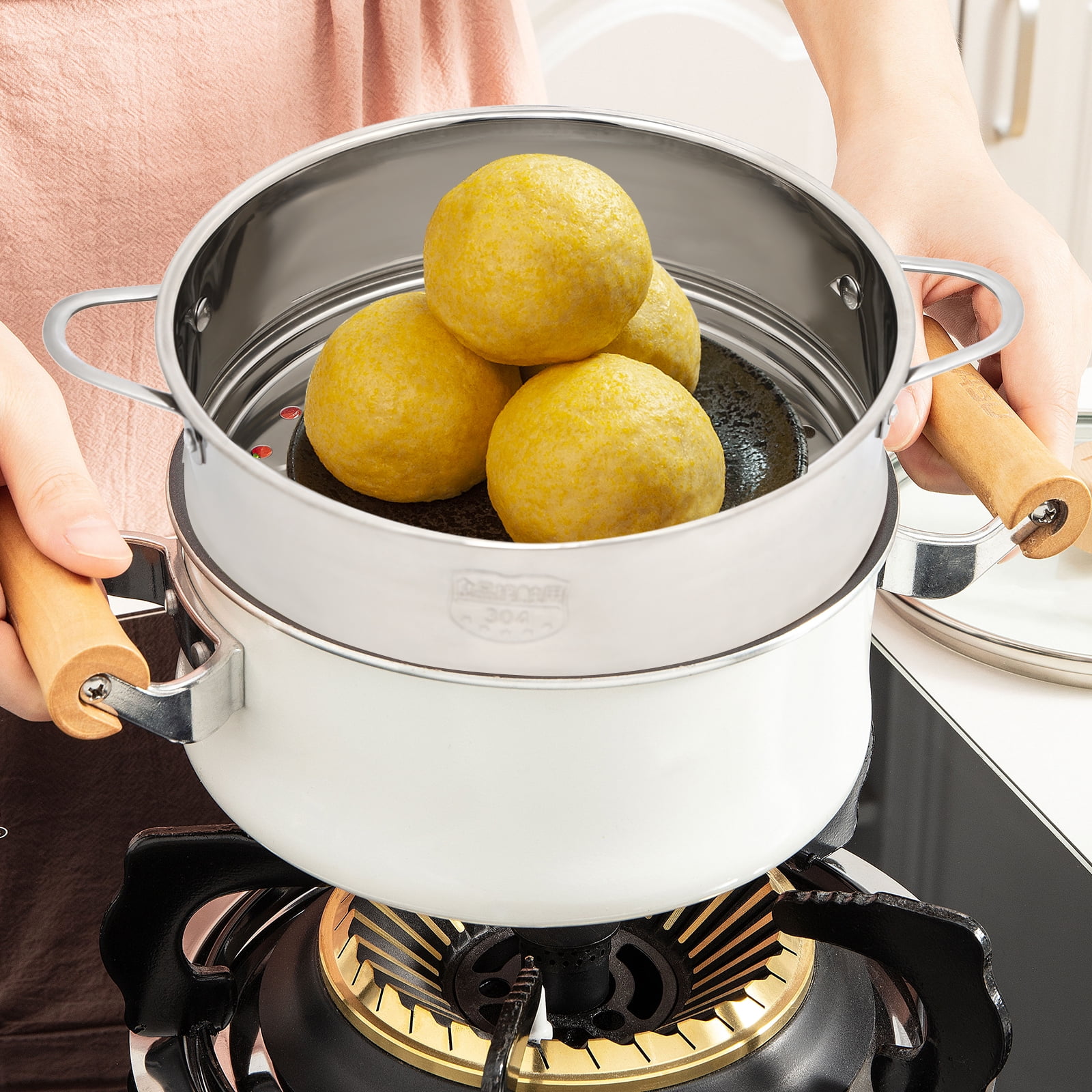 Stainless Steel Steamer Pot Cooking for All Cooking Surfaces (16cm ...