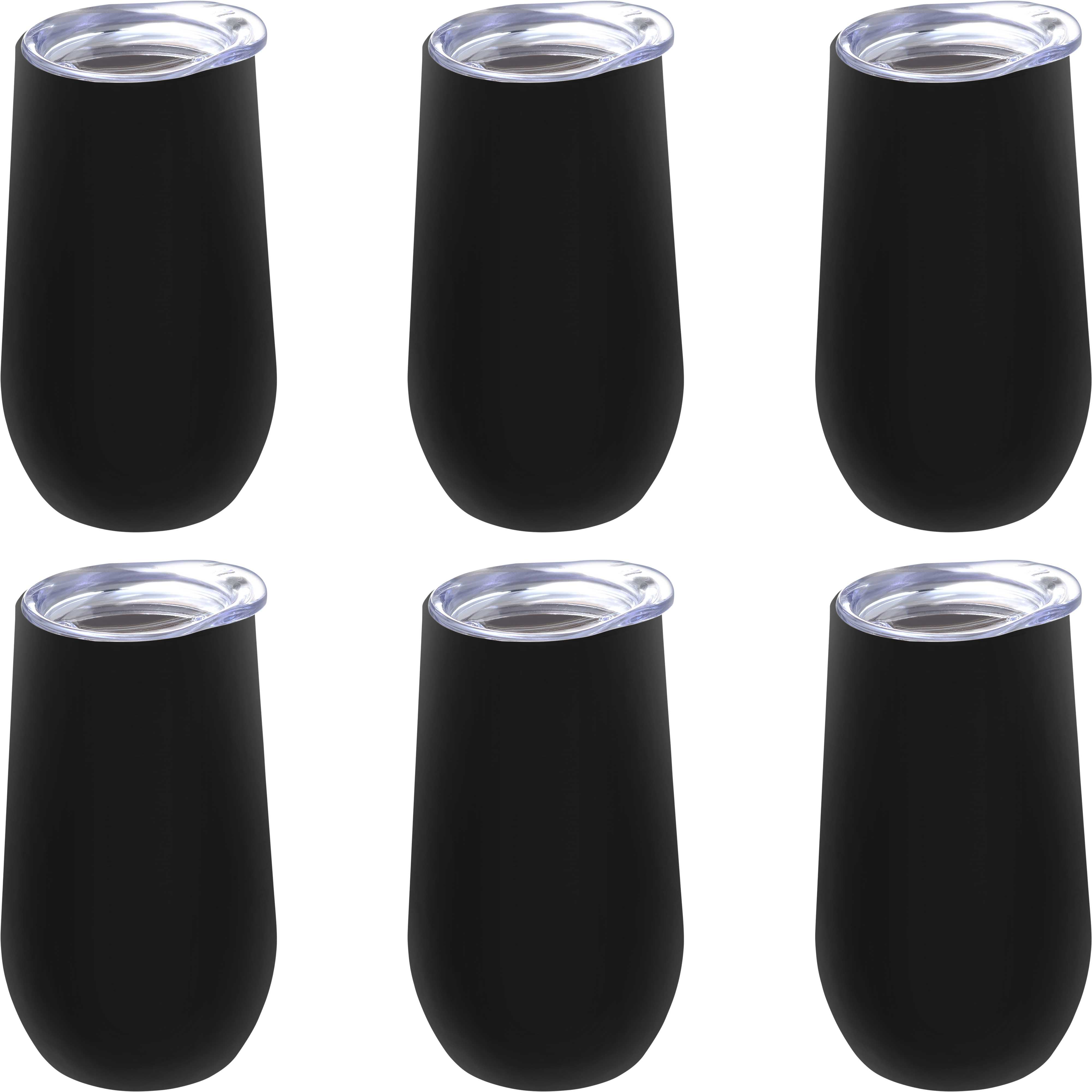 Stainless Steel Stemless Flute Wine Glasses with Lids 9 oz. Set of 6 ...