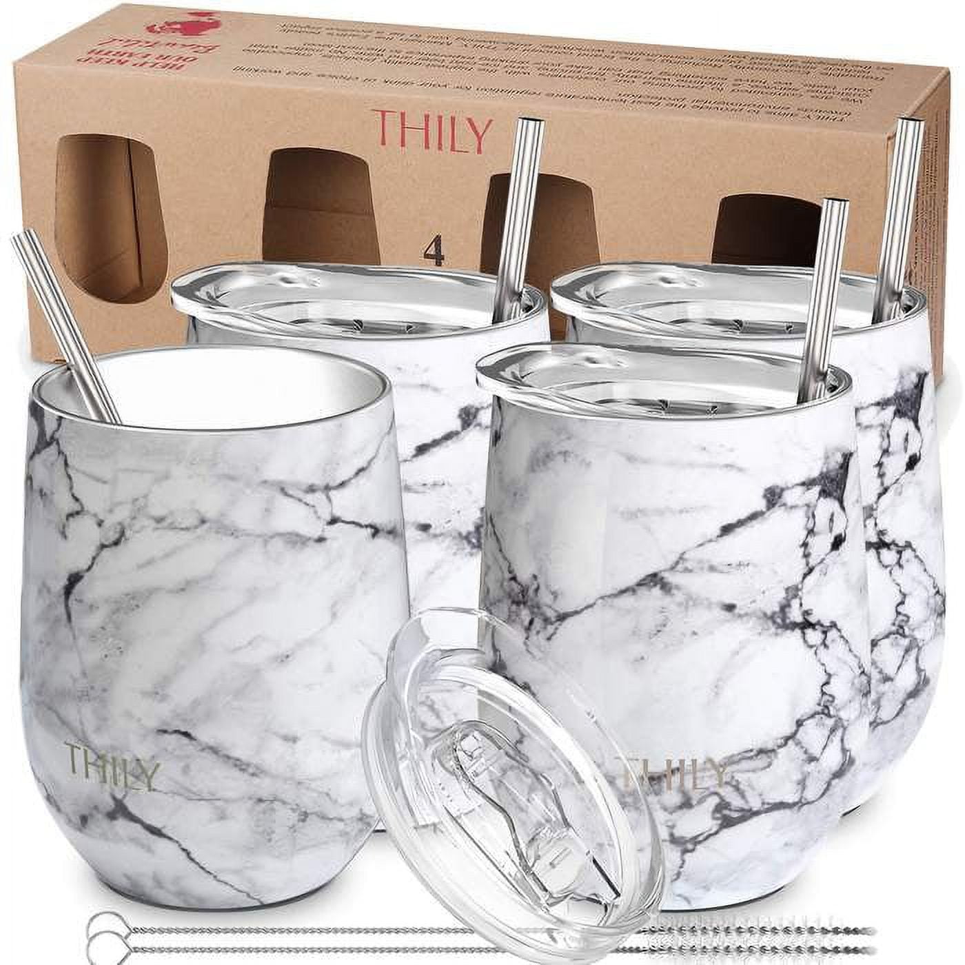 Stainless Steel Stemless Wine Tumbler - THILY 4 Pack Vacuum Insulated ...